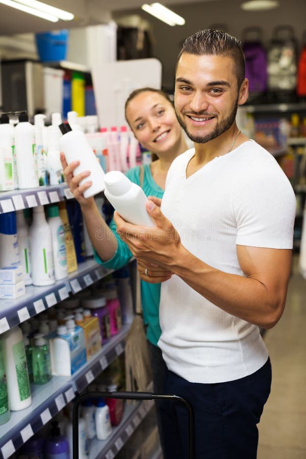 Man Chooses Shampoo in Store Stock Image - Image of caucasian, product ...