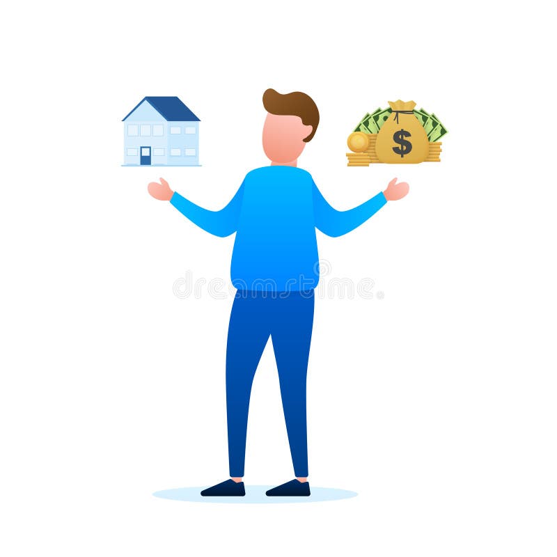 Man Choosing between Two Options Money and House. Vector Stock ...
