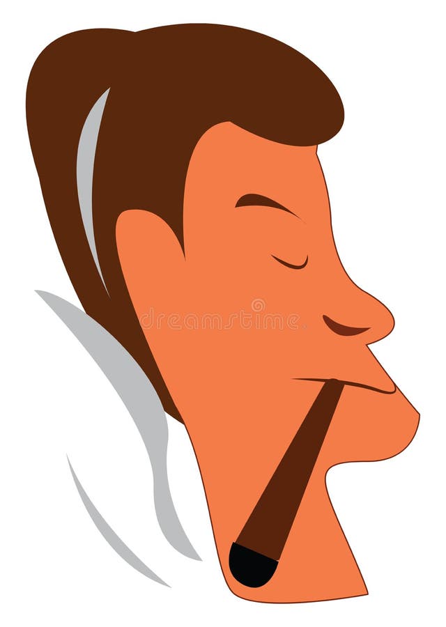 The Side View of the Face of a Man Smoking a Thick Cigar Pipe Vector ...