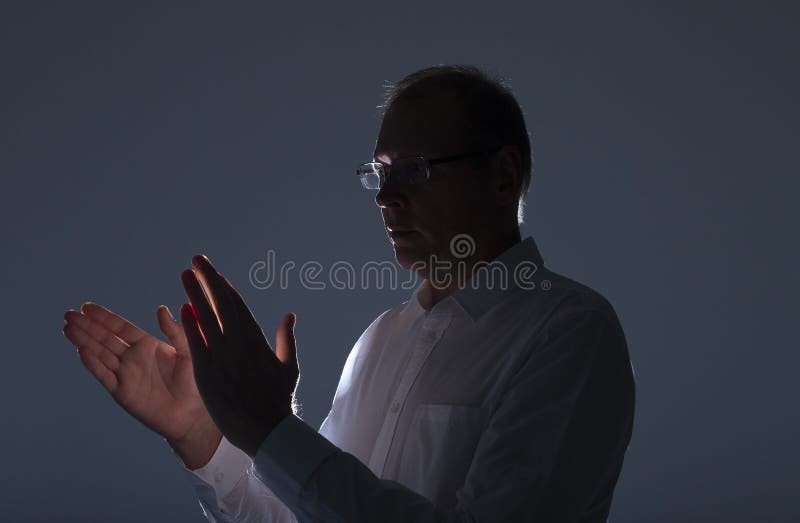 Man Clapping Hands in White Shirt with Backlit. Male Hands Apllauding ...