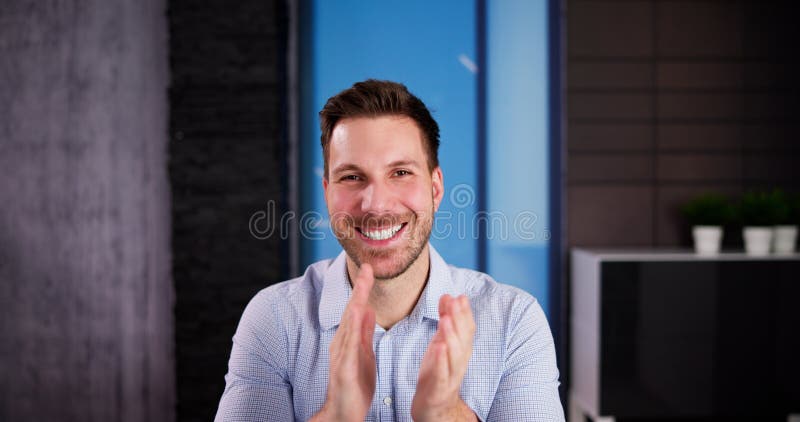 Man Clapping in Online Video Conference Business Stock Image - Image of ...