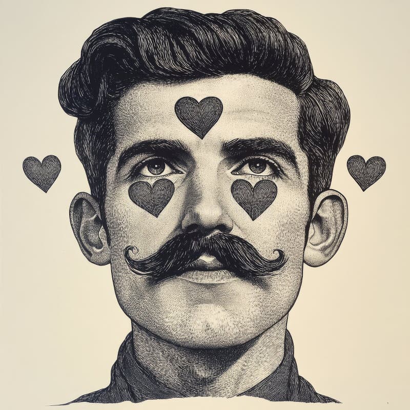 A Man with a Classic Hairstyle and a Thick Mustache, His Eyes ...