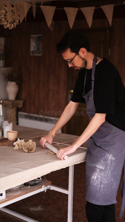 Young Ceramicist Making Clay Pottery in Studio Stock Image - Image of ...