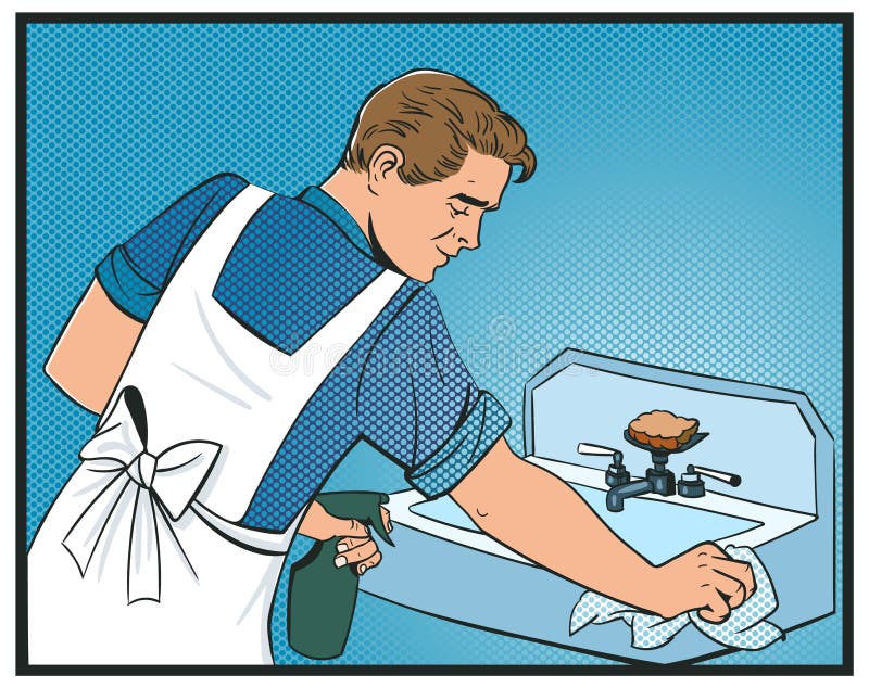 Man Clean Up Sink Pop Art Comics Stock Illustration - Illustration of ...