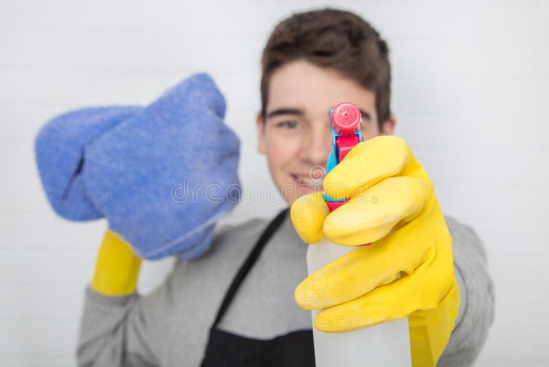 Man Cleaning with Closeup View Stock Image - Image of hygiene, room ...