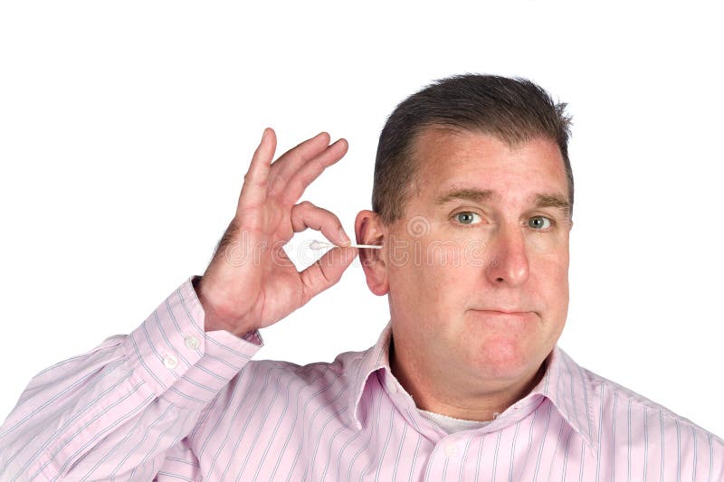 Man Cleaning Ear with Cotton Swab Stock Image - Image of isolated, body ...