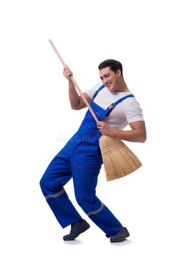 The Man Cleaning Floor Isolated on White Stock Photo - Image of ...