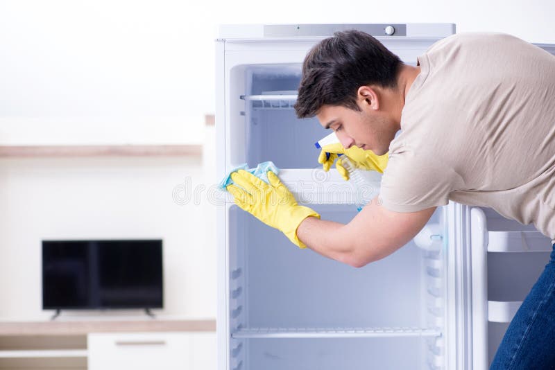 The Man Cleaning Fridge in Hygiene Concept Stock Image - Image of ...