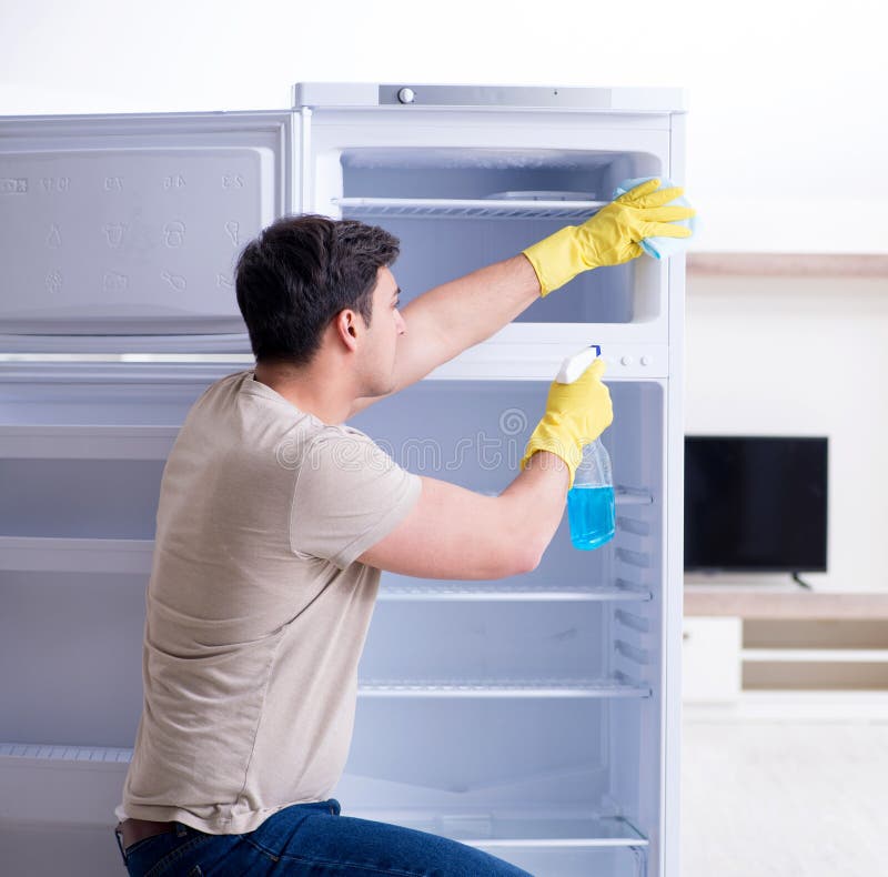 Man Cleaning Fridge in Hygiene Concept Stock Image - Image of hand ...