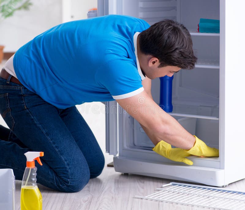Man Cleaning Fridge in Hygiene Concept Stock Image - Image of husband ...