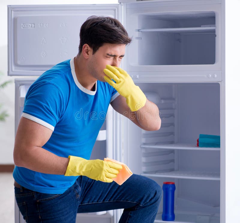 Man Cleaning Fridge in Hygiene Concept Stock Photo - Image of cleaner ...