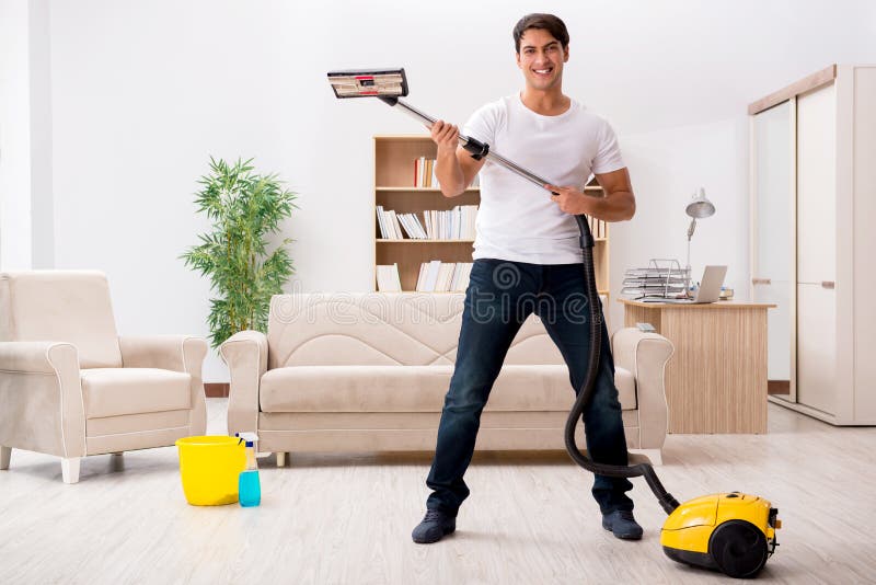 The Man Cleaning Home with Vacuum Cleaner Stock Image - Image of home ...