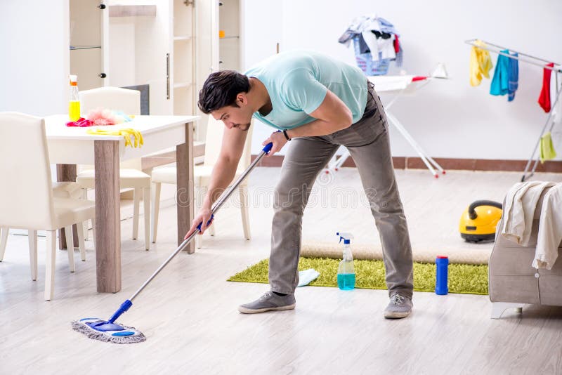 Man Cleaning House from Mess Stock Image - Image of contractor ...