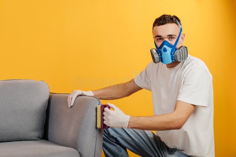 Man Cleaning Sofa, Removing from Dirty. Concept Cleaning Company. Stock ...