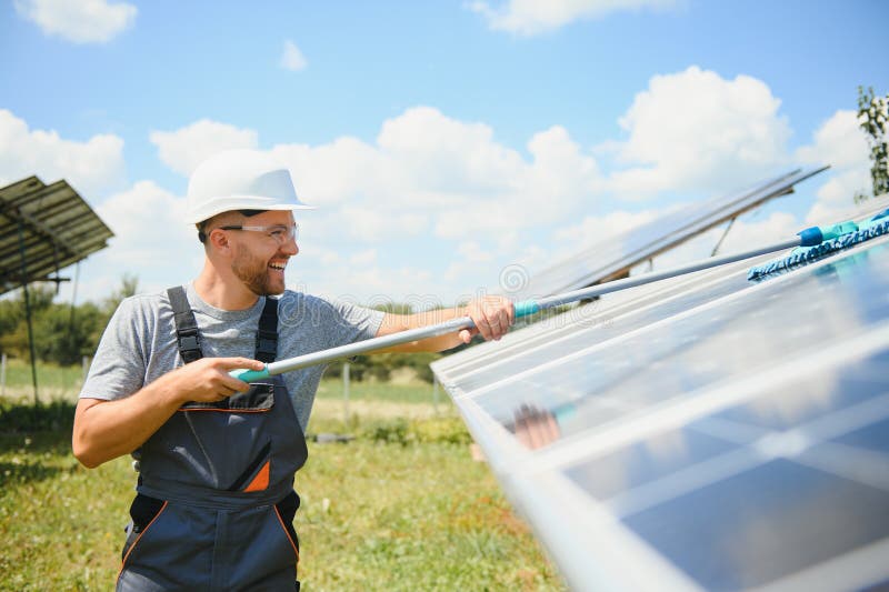 Man Cleaning, Solar Power Washing Stock Image - Image of worker ...