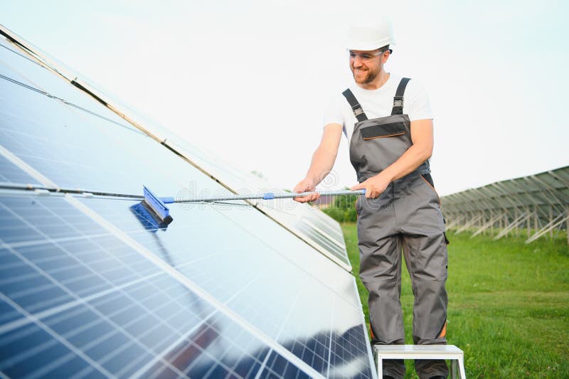 Man Cleaning, Solar Power Washing Stock Photo - Image of installation ...