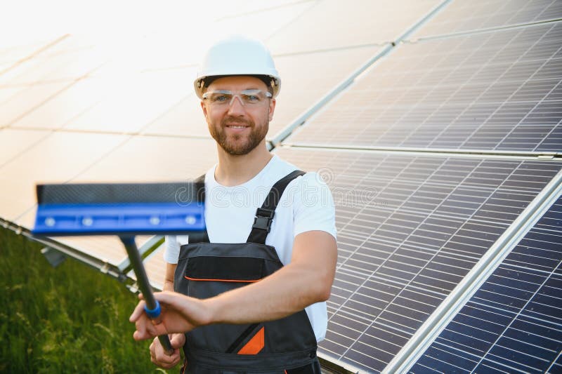 Man Cleaning, Solar Power Washing Stock Photo - Image of panels, house ...