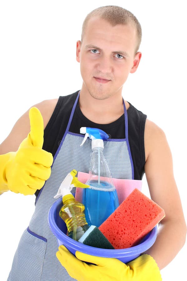 Man With Cleaning Supplies Giving Thumbs Up Stock Image - Image of ...