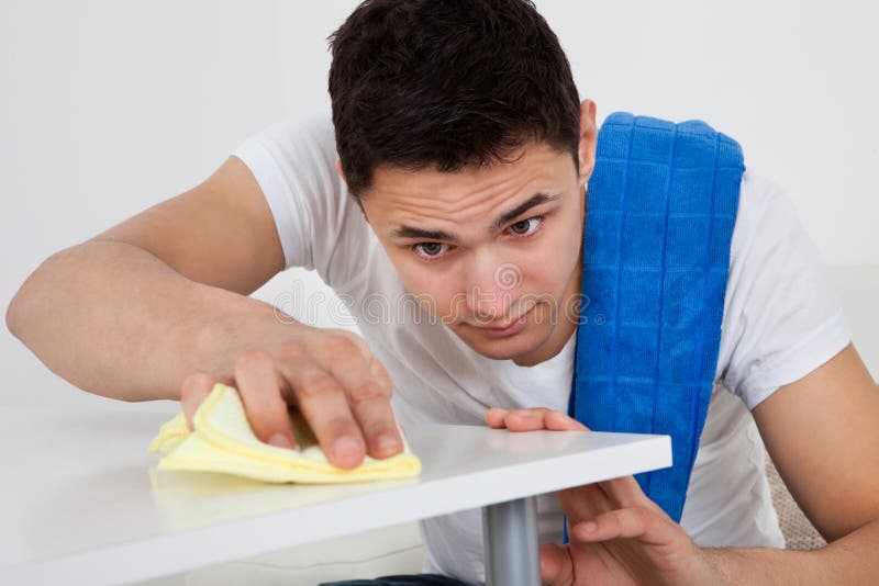 Man Cleaning Table with Napkin at Home Stock Image - Image of household ...