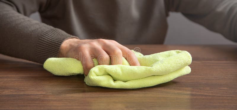 Man Cleaning Table Using Rag at Home Stock Image - Image of ...