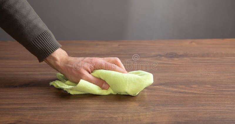 Man Cleaning Table Using Rag at Home Stock Image - Image of wipe ...