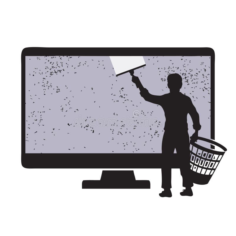 Man Cleaning Virtual Desktop Stock Vector - Illustration of help ...