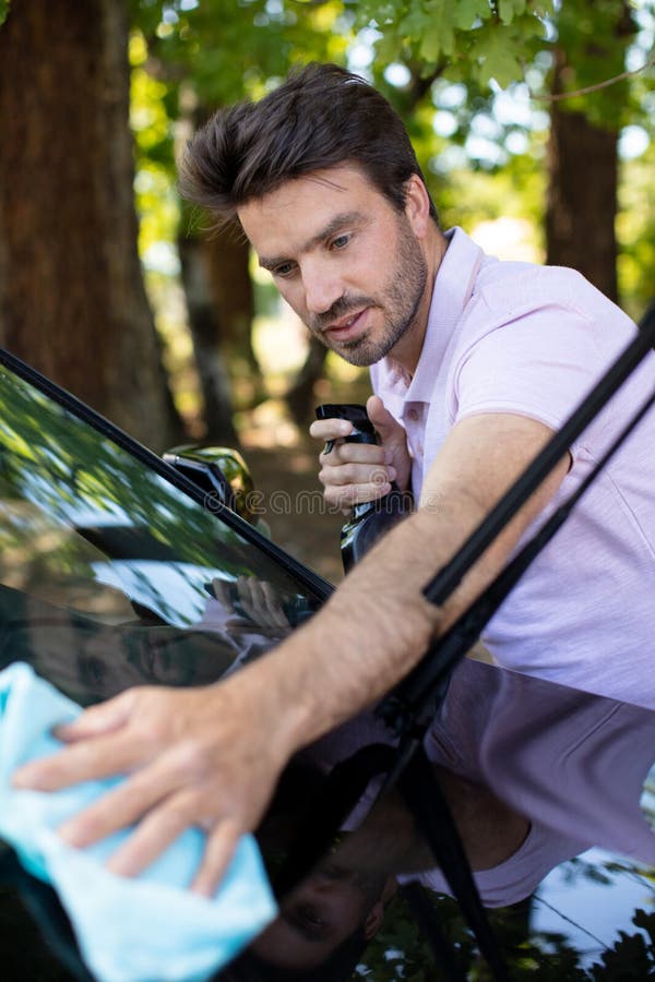 Man Cleaning Windows on Car from Outside Stock Photo - Image of service ...