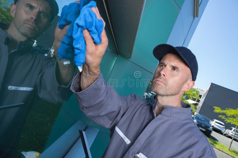 Window Cleaning Employee with Work Tools Stock Image - Image of health ...