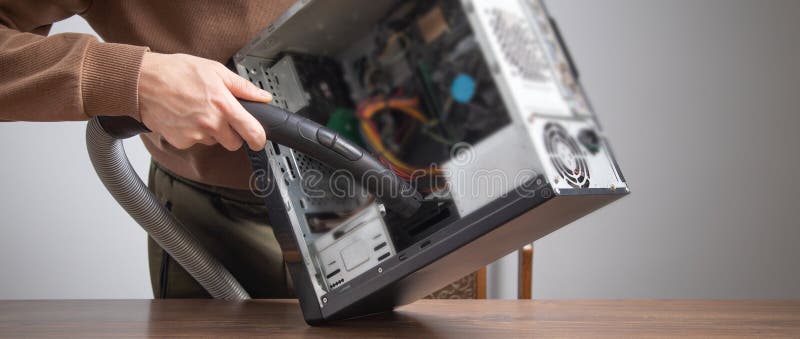 Man Cleans a Computer Case with a Vacuum Cleaner Stock Illustration ...