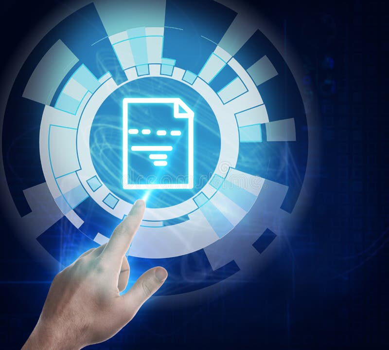 Man Clicking on Document Icon Using Virtual Screen Stock Photo - Image ... Man Clicking on Document Icon Using Virtual Screen Stock Photo - Image ...