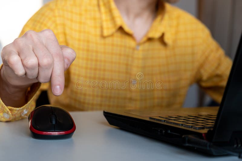 Man Clicking On Mouse Hand With Computer Mouse Stock Image Image Of