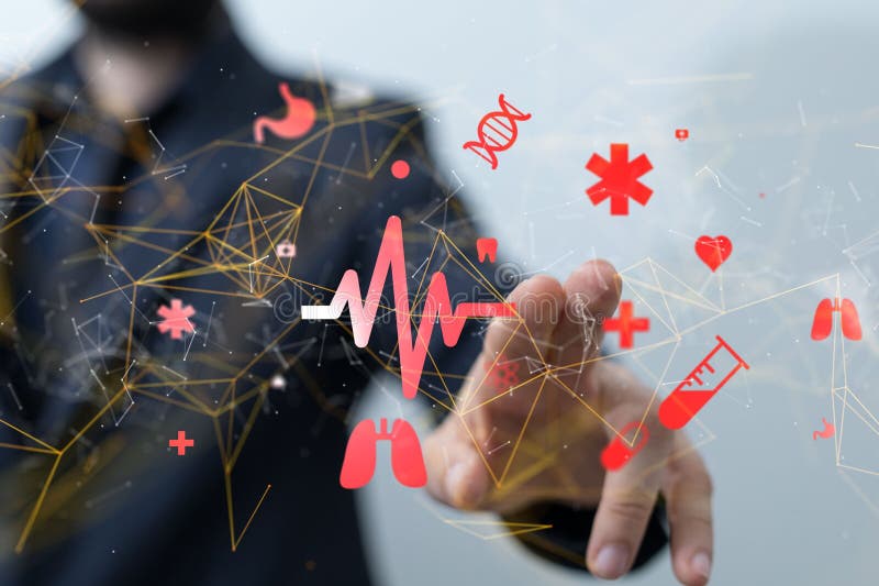 Man Clicking on a Virtual ECG Machine Stock Photo - Image of electronic ...