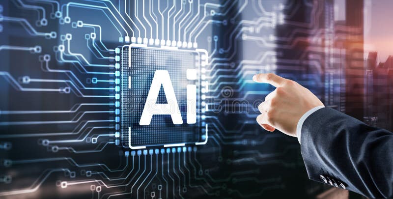 Man Clicking on a Virtual Screen: Artificial Intelligence Chip. Ai ...