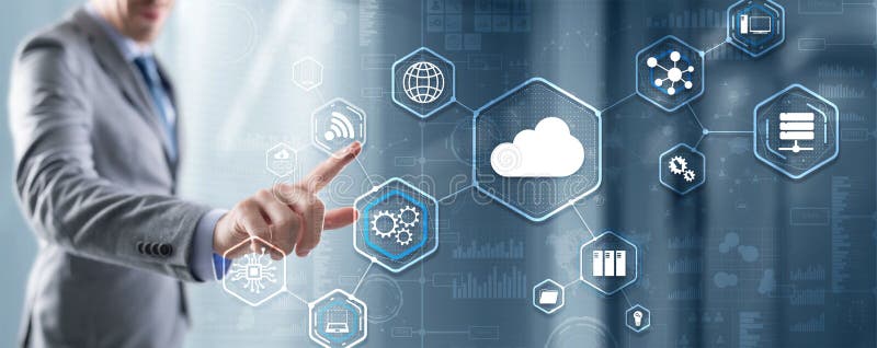 Man Clicks Icon Cloud Computing Technology Internet Storage Network ...