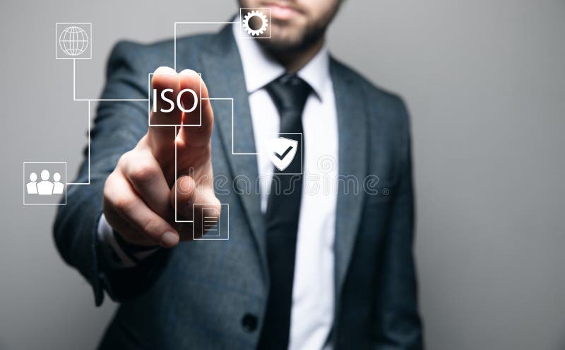 Man Clicks on the Iso. Iso Concept Stock Image - Image of finger ...