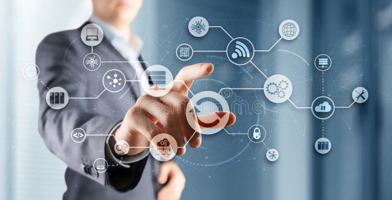 Man Clicks on the Update Icon. Upgrading Concept Stock Photo - Image of ...