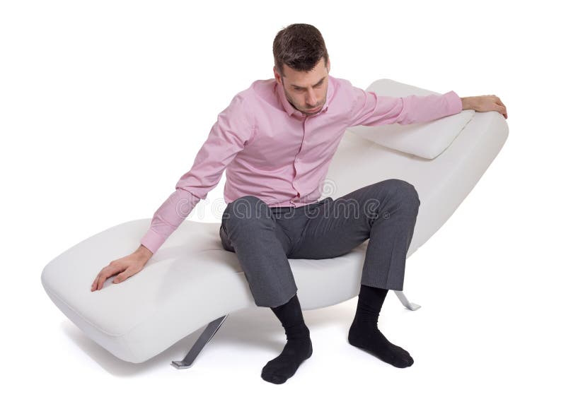 Man Client Sitting with Psychologist on the Comfortable Couch during ...