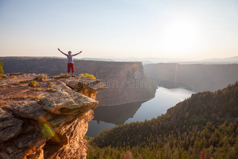 Man on the cliff stock photo. Image of hiker, america - 27026582