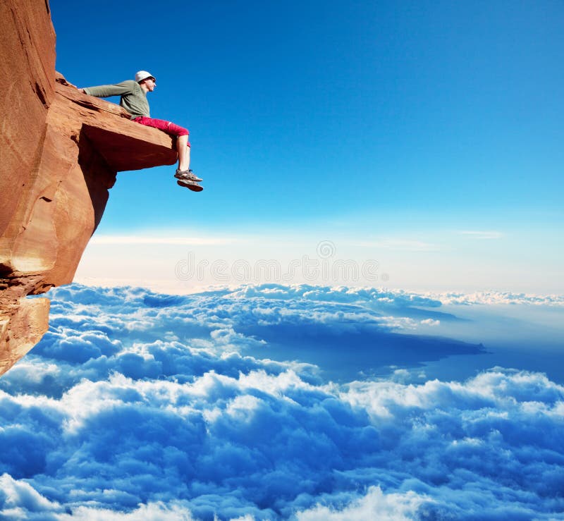 Man on the cliff stock image. Image of hiker, cliff, sunny - 54178577