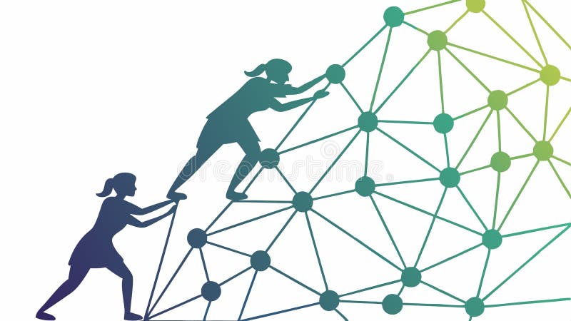 Man Climbing a Connected Network Graph, Symbolizing Progress, Vector ...