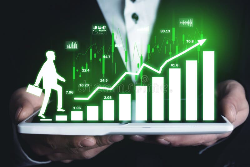 Man Climbing Graph and Stock Market Statistics Stock Image - Image of ...