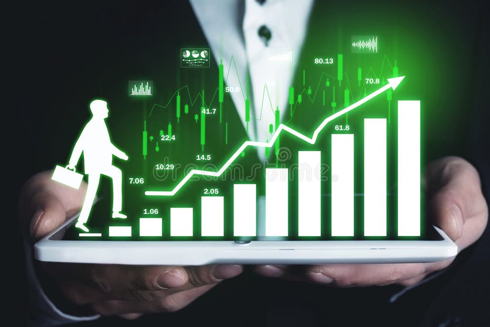 Man Climbing Graph and Stock Market Statistics Stock Image - Image of ...