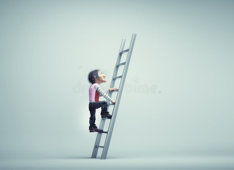 Man Climbing on a Ladder. Illusion Mindset and Growth Concept Stock ...