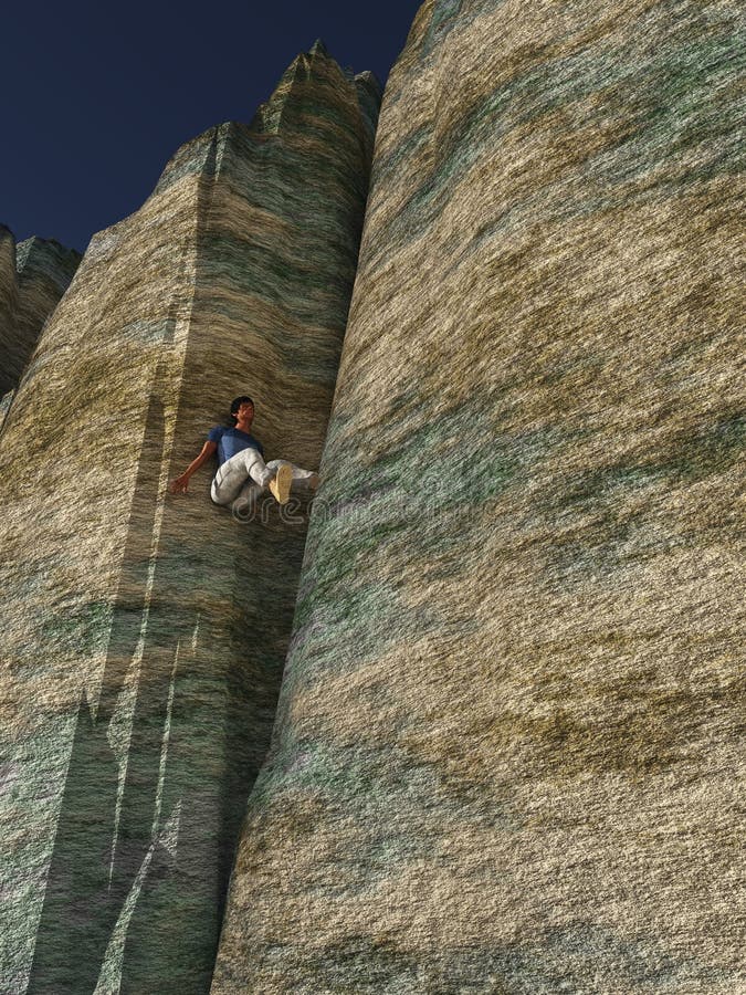 Man climbing rock chimney stock illustration. Illustration of rock ...