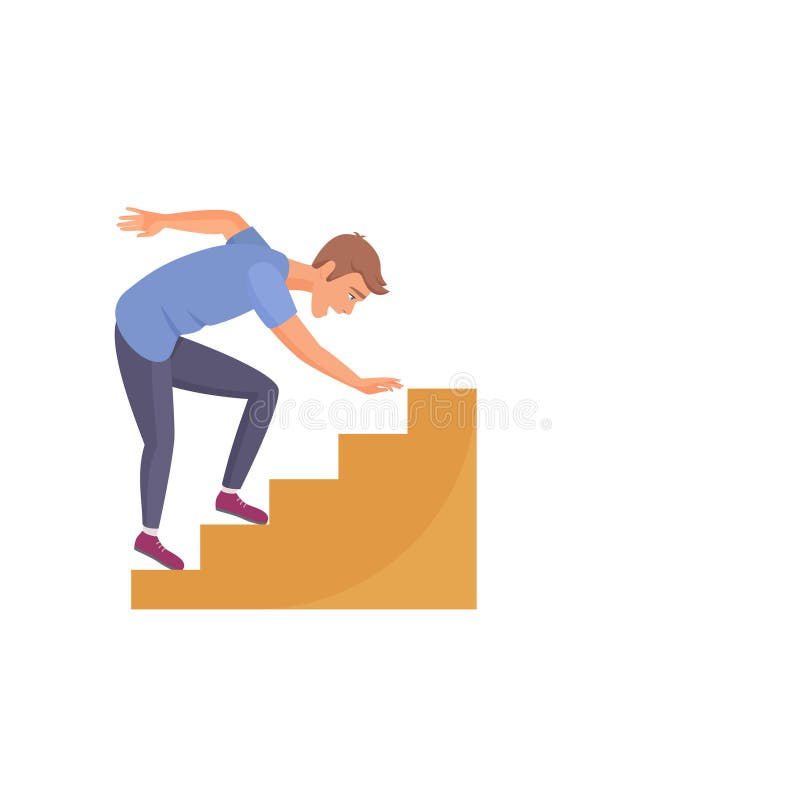 Man Climbing Stairs, Young Male Character Falling Down on Step Stock ...