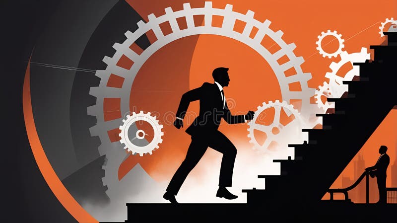 Man Climbing Steps with Gears Illustration for Progress Concept Stock ...