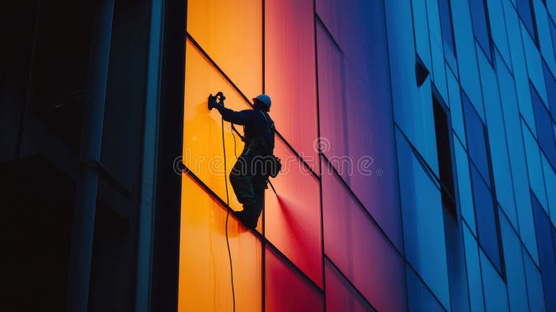 A Man is Climbing Up a Building with a Rope Stock Illustration ...