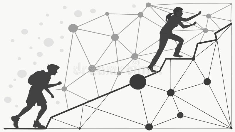 Man Climbing Up Stairs of Network Grid Vector Art, Vector Design ...