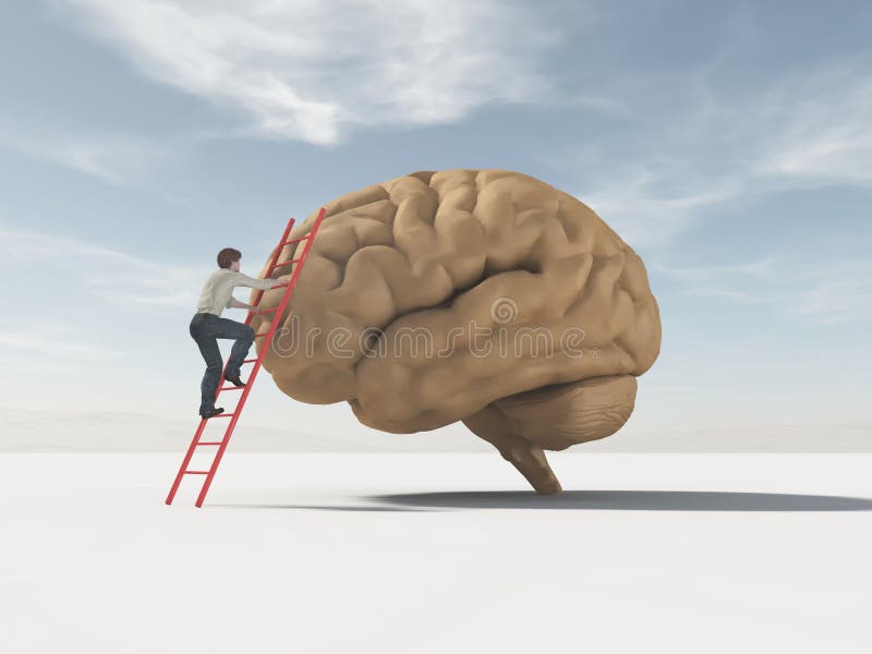 The Man Climbs a Ladder Supported by a Brain. Stock Illustration ...