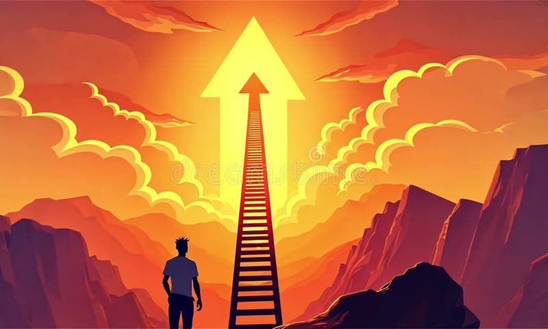 A Man Climbs Stairs, Each Step Reflecting His Determination and ...